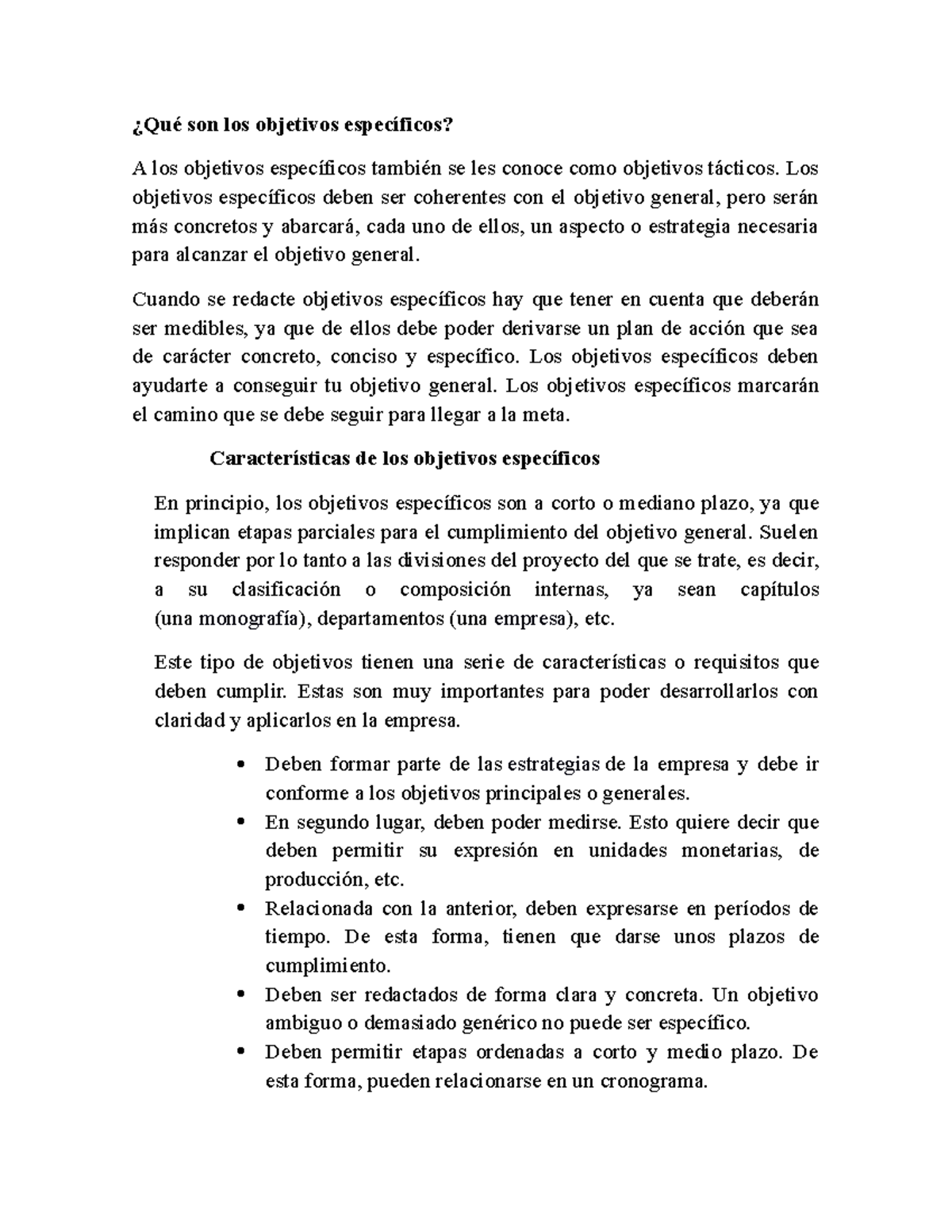 Objetivos Específicos: Definición, Características y Ejemplos - Studocu