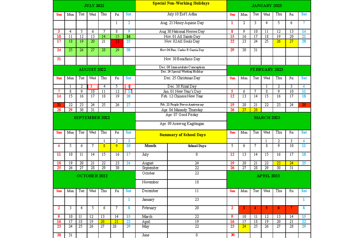 School Calendar S.Y. 2022-2023: Key Dates & Activities Overview - Studocu