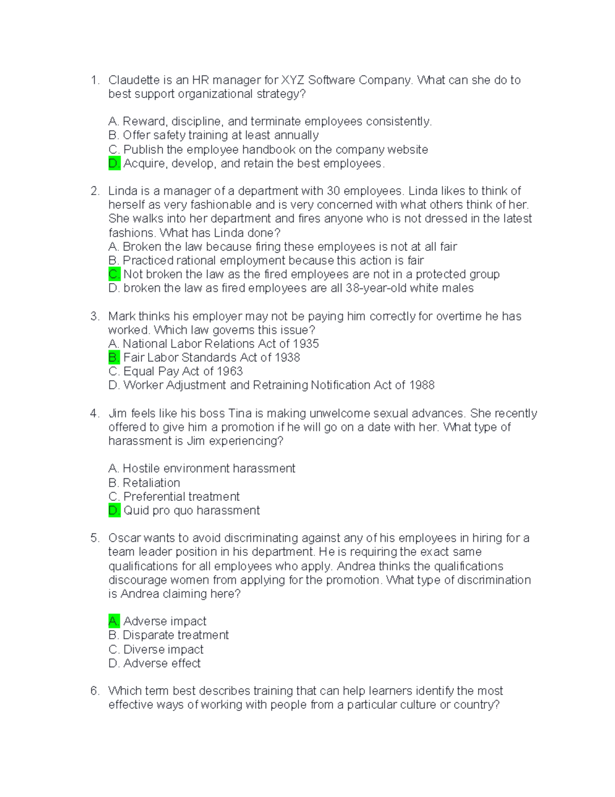 C202 Final Exam: HR Management Concepts and Scenarios - Studocu