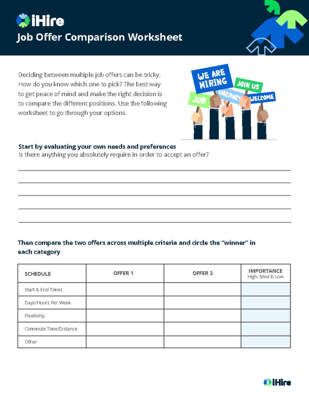 Job Offer Comparison Tips - A Comprehensive Worksheet - Studocu