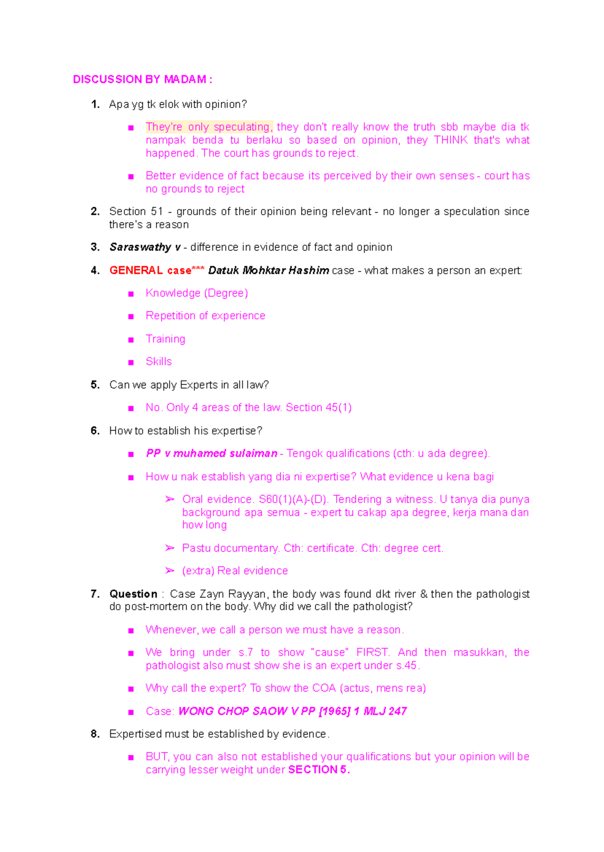 TUTO LAW 578: Discussion on Expert Evidence and Opinion in Court - Studocu