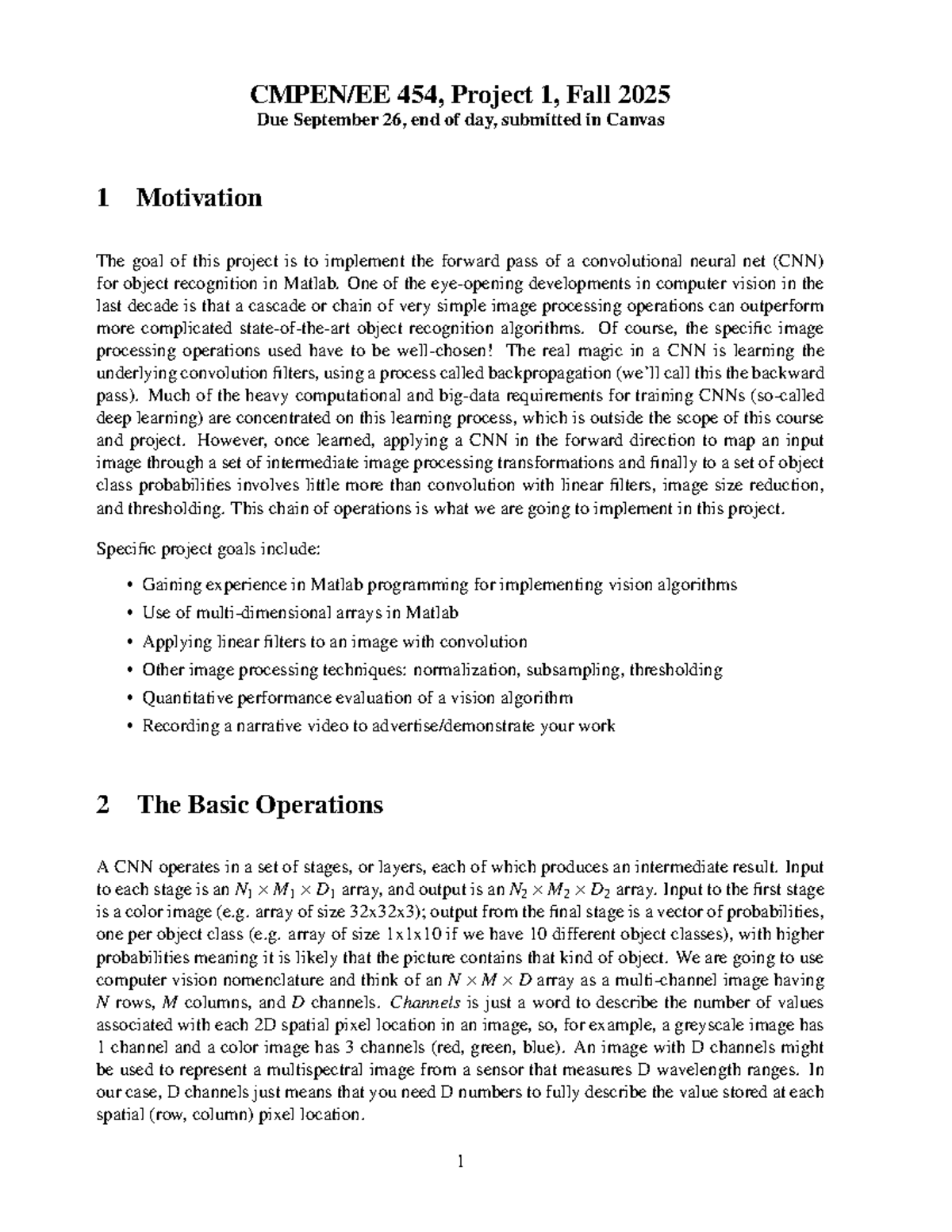 454, Project 1: Implementing CNN Forward Pass in Matlab - Studocu