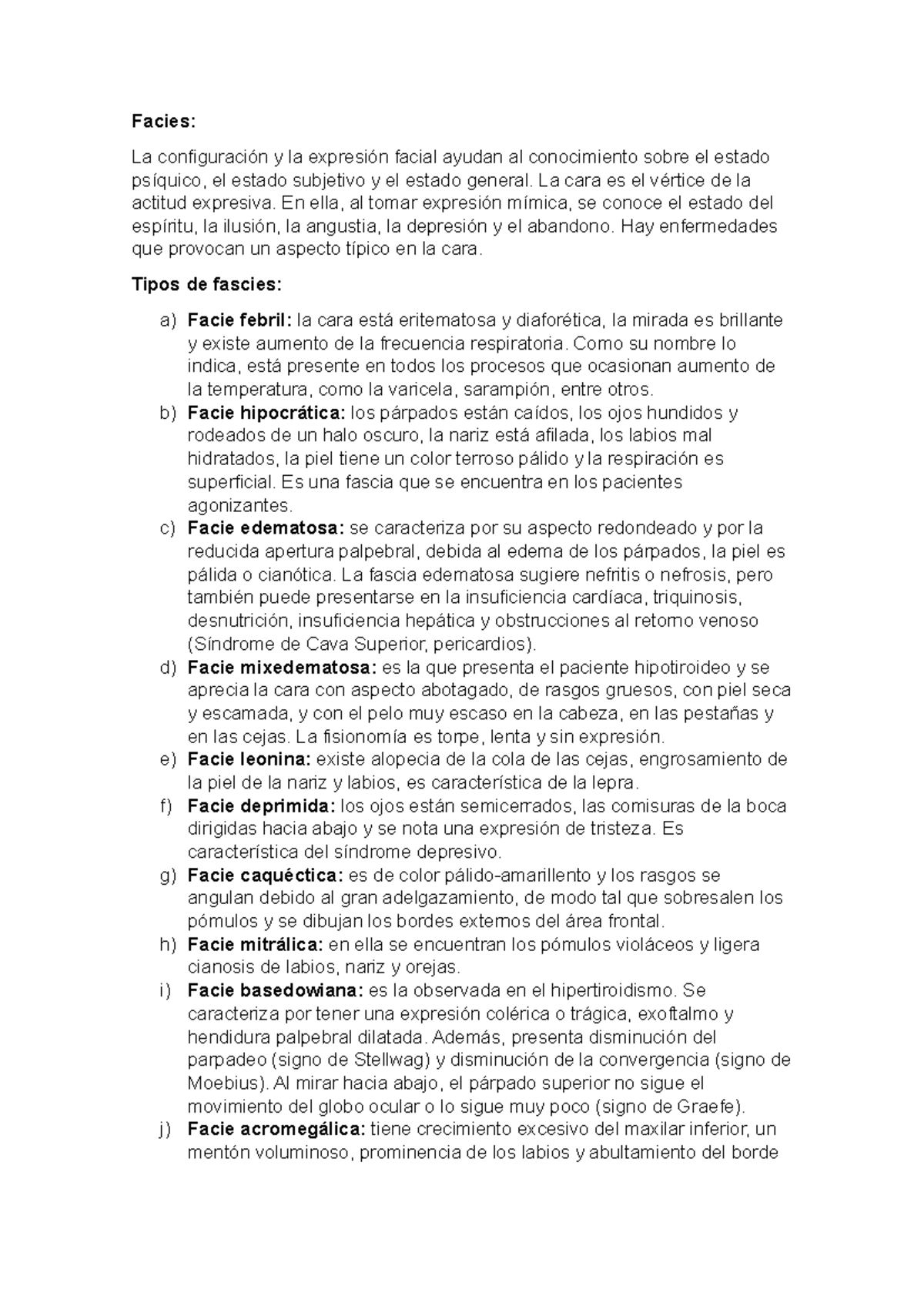 Facies: Resumen Completo de Tipos y Características Faciales - Studocu