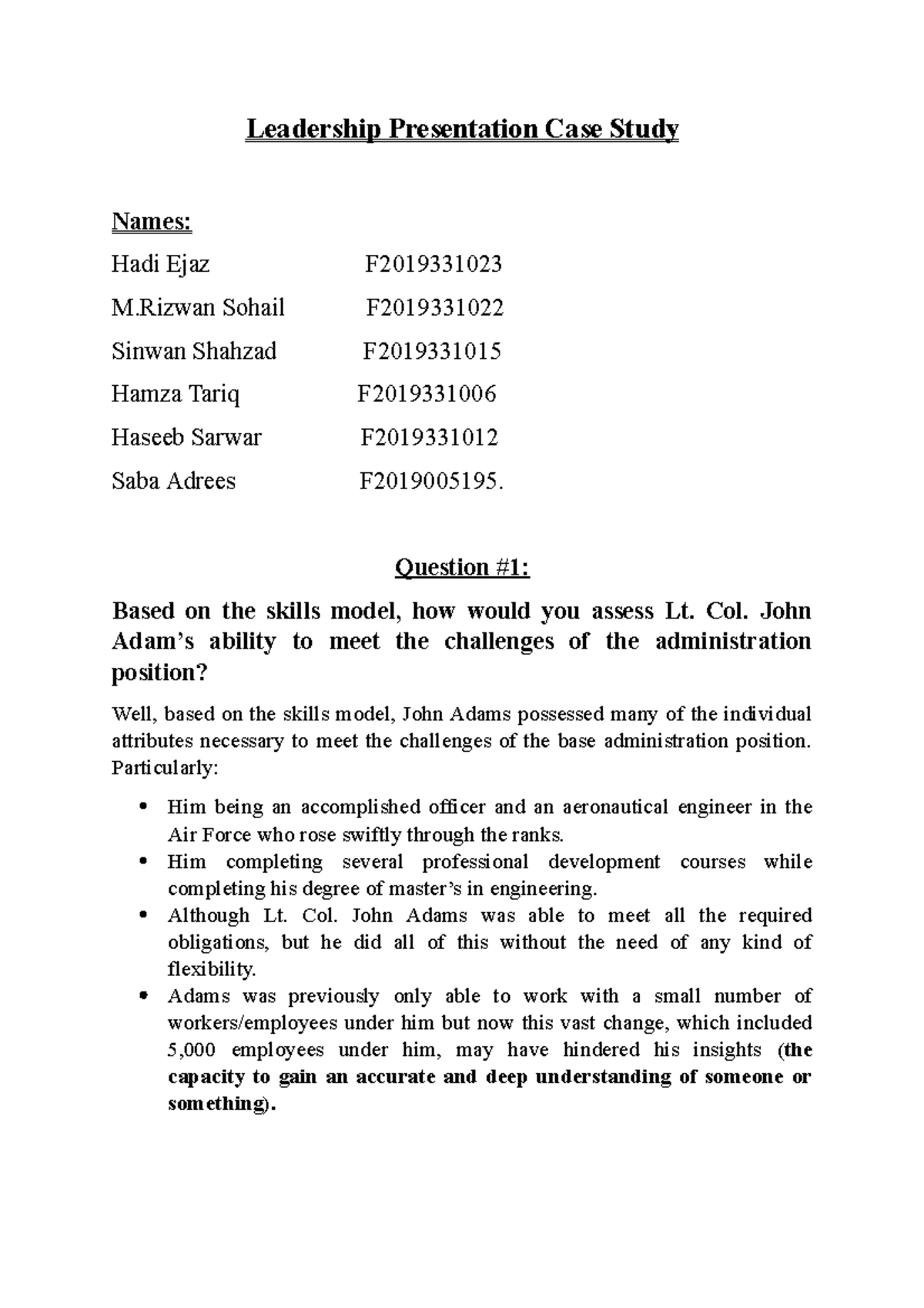 Leadership Case Study Analysis: Strategies for Lt. Col. John Adams ...
