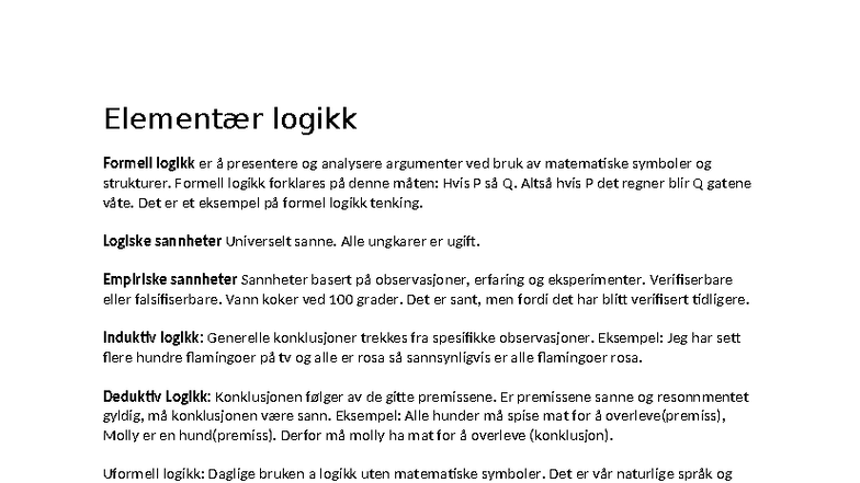 Elementær logikk: En introduksjon til formell og uformell logikk - Studocu