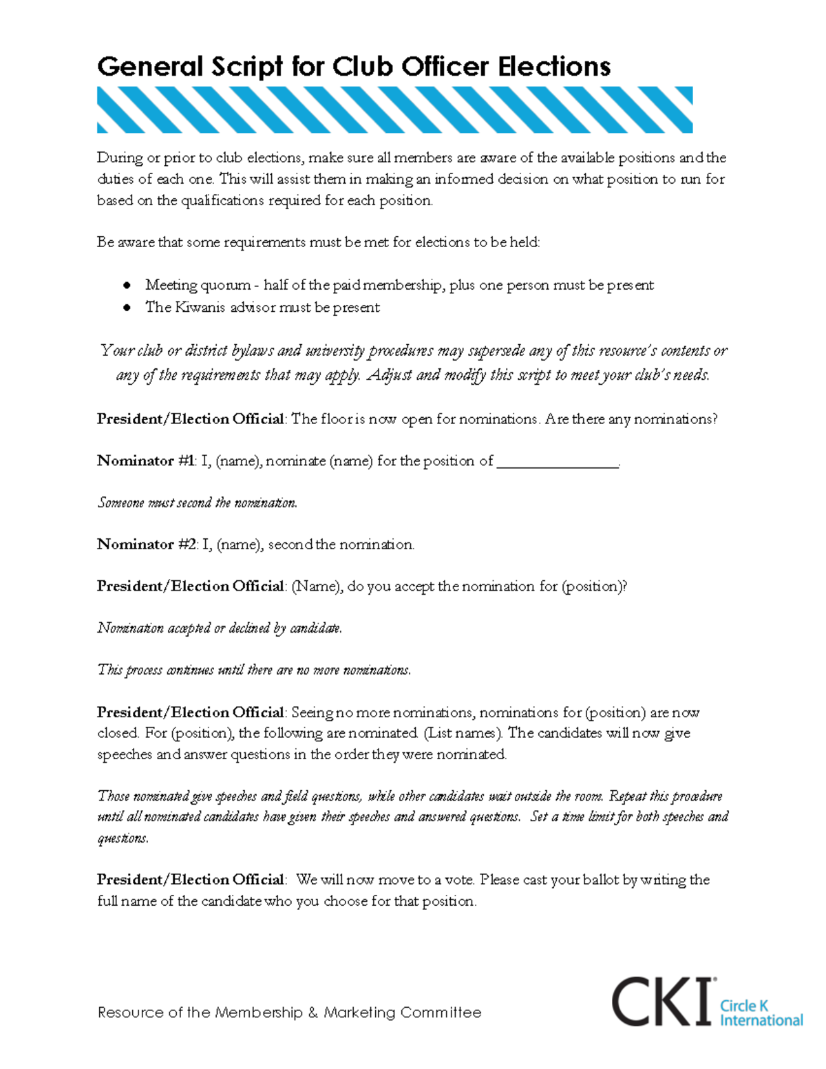 Club Officer Election Script: Key Guidelines and Best Practices - Studocu