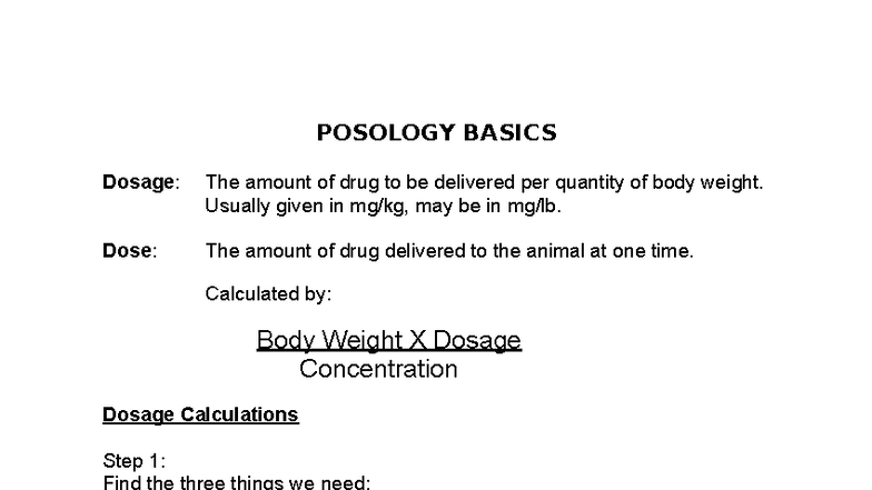 Veterinary Dosage Calculations & Measurement Conversions Guide - Studocu
