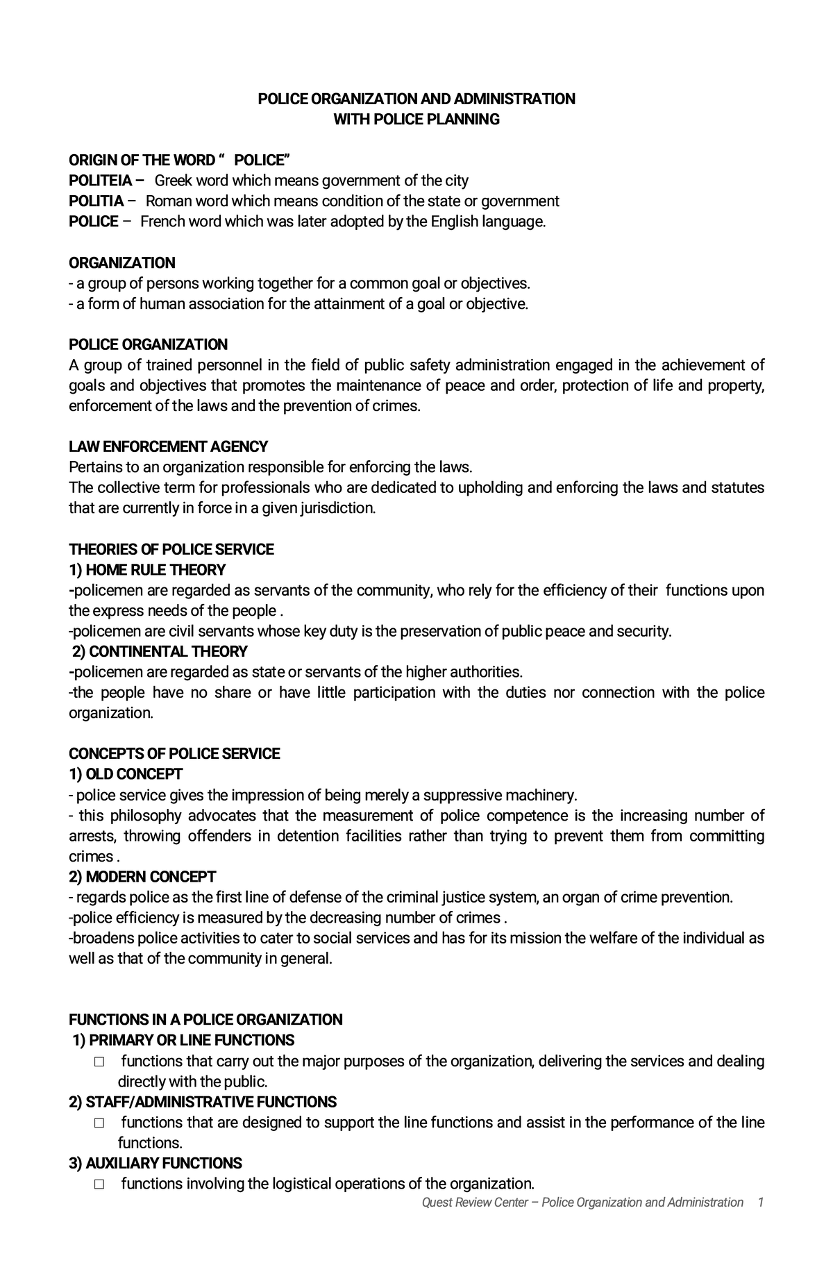 LEA 1 Police Organization and Administration: Concepts and Functions ...