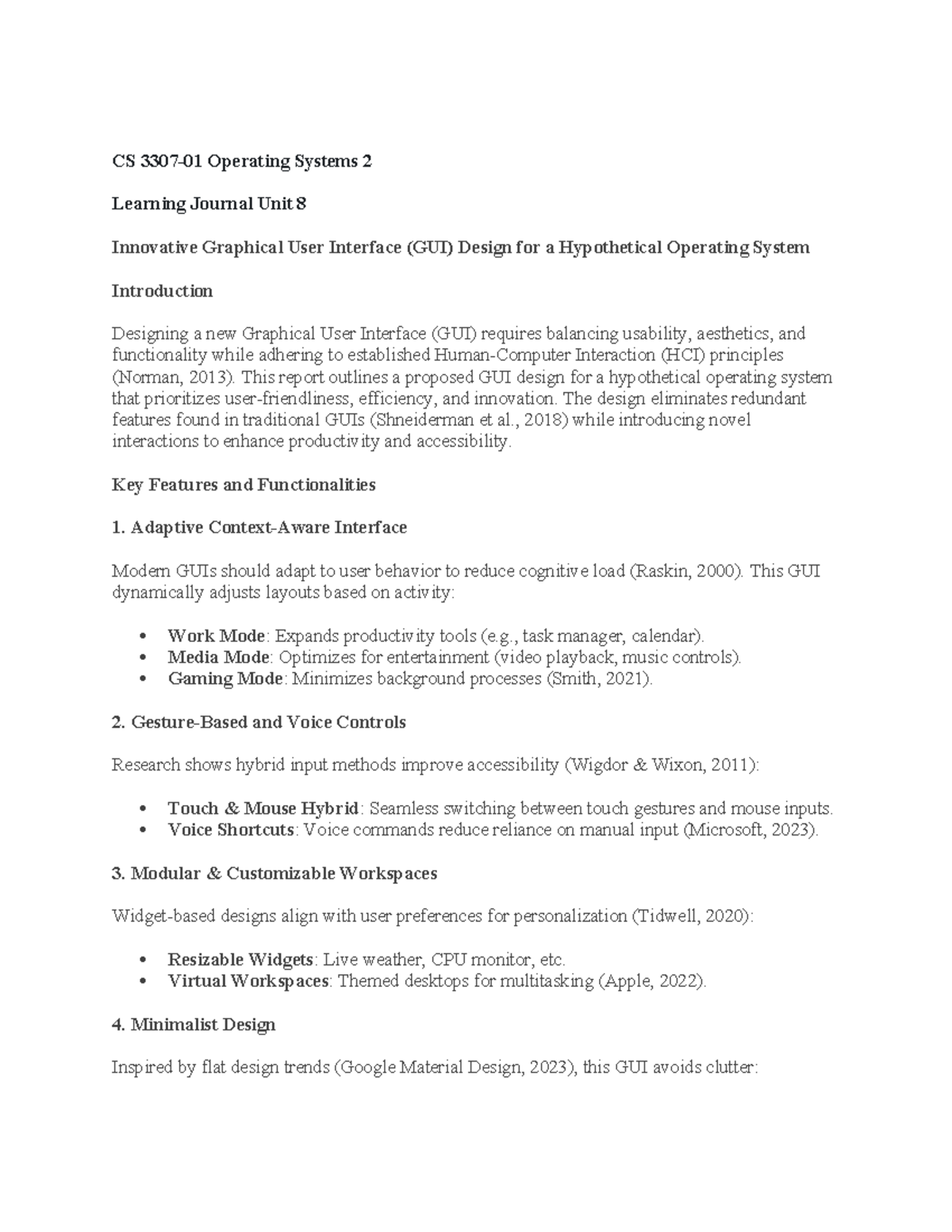 CS Operating Systems 2 Learning Journal Unit 8: Innovative GUI Design ...