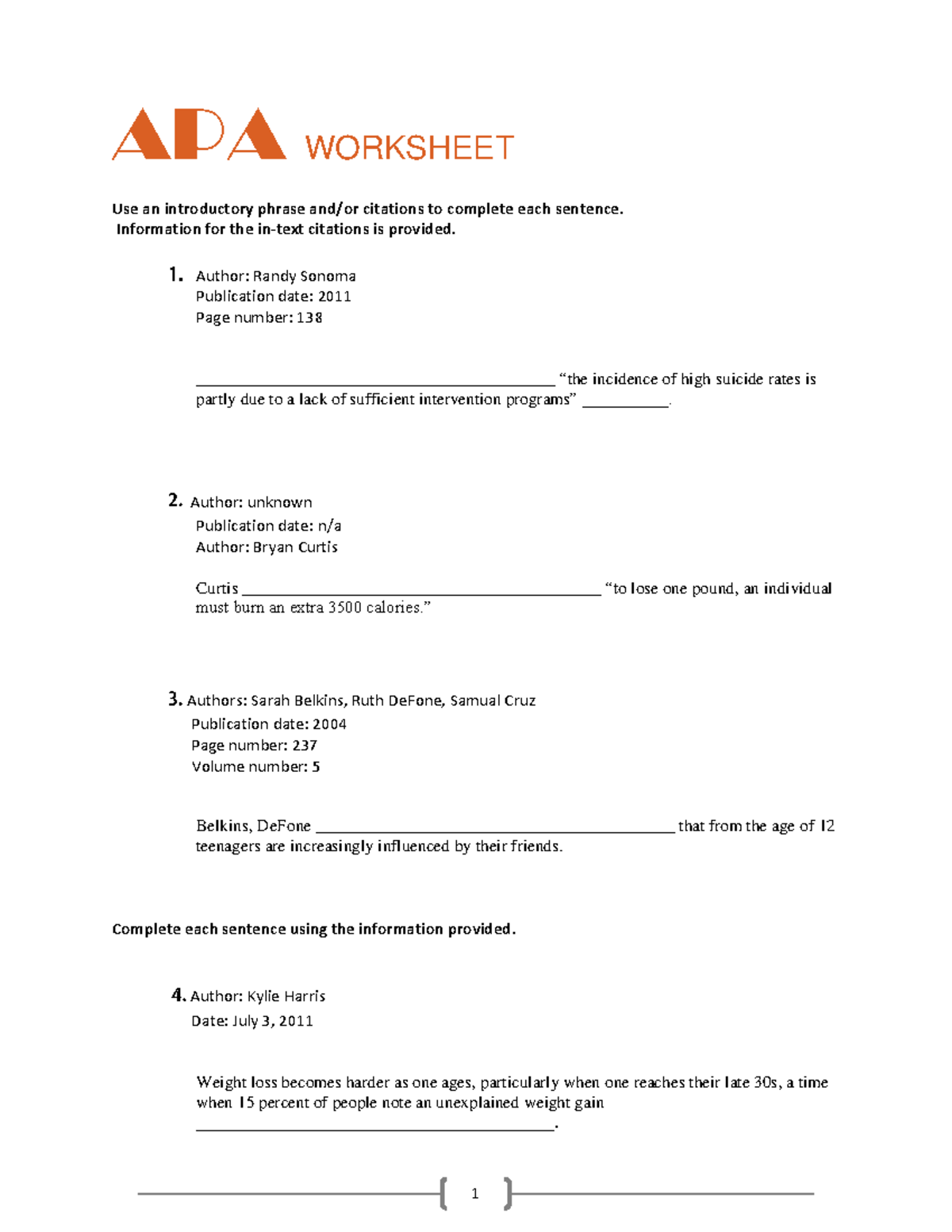 APA Worksheet: Citation and Formatting Guidelines for Students - Studocu