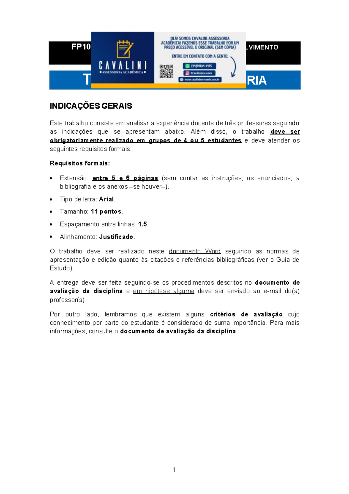 FP102 - Análise da Experiência Docente: Trabalho Conv. Ordinária - Studocu