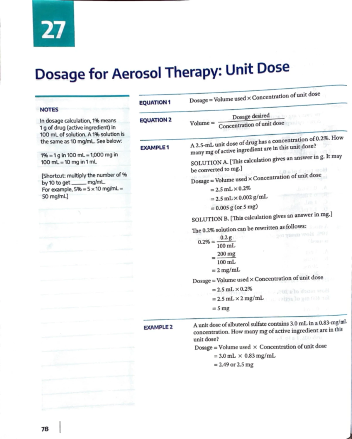 Dosage and Volume Calculations for Aerosol Therapy: Part 1 - Studocu