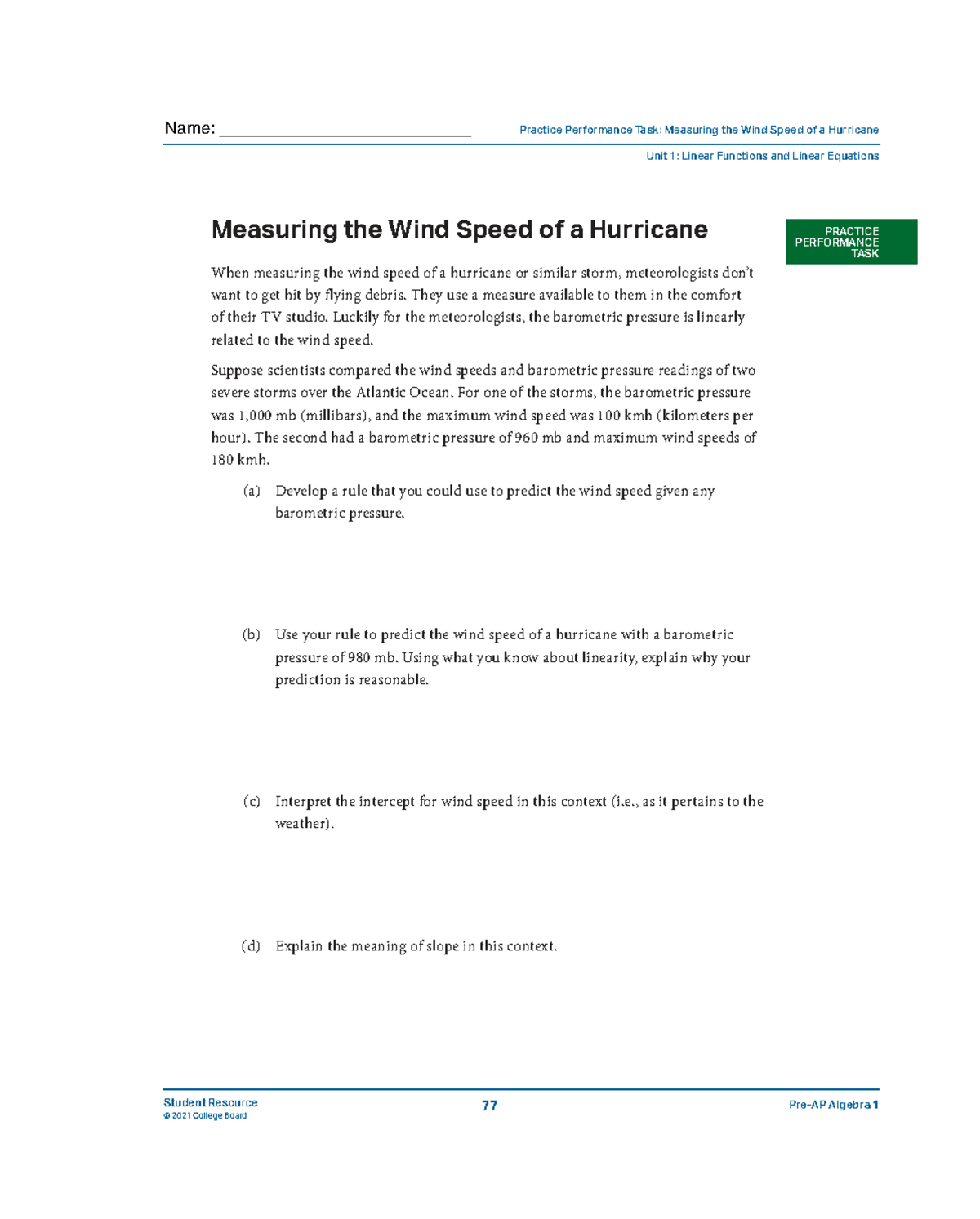 PAP A1: Measuring Wind Speed of Hurricanes - Performance Task - Studocu