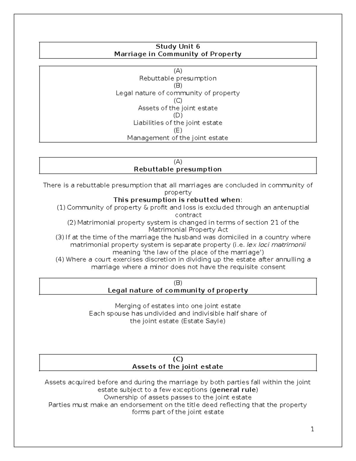 Matrimonial Property Law: Community of Property & Joint Estate Overview ...