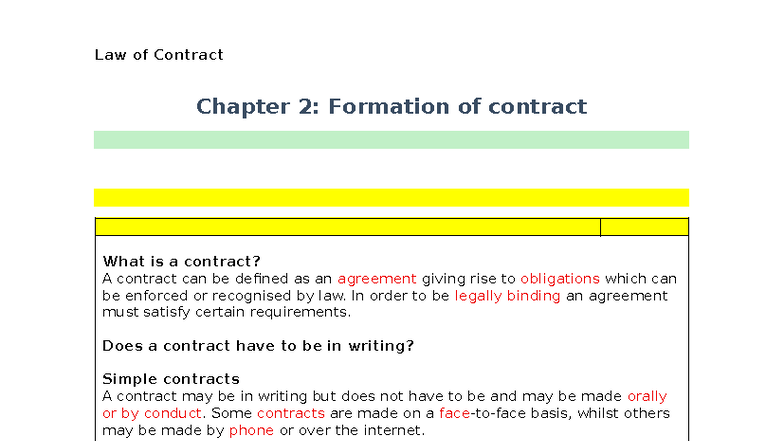 Law of Contract CILEx Level: Chapter 2 - Formation of Contract ...