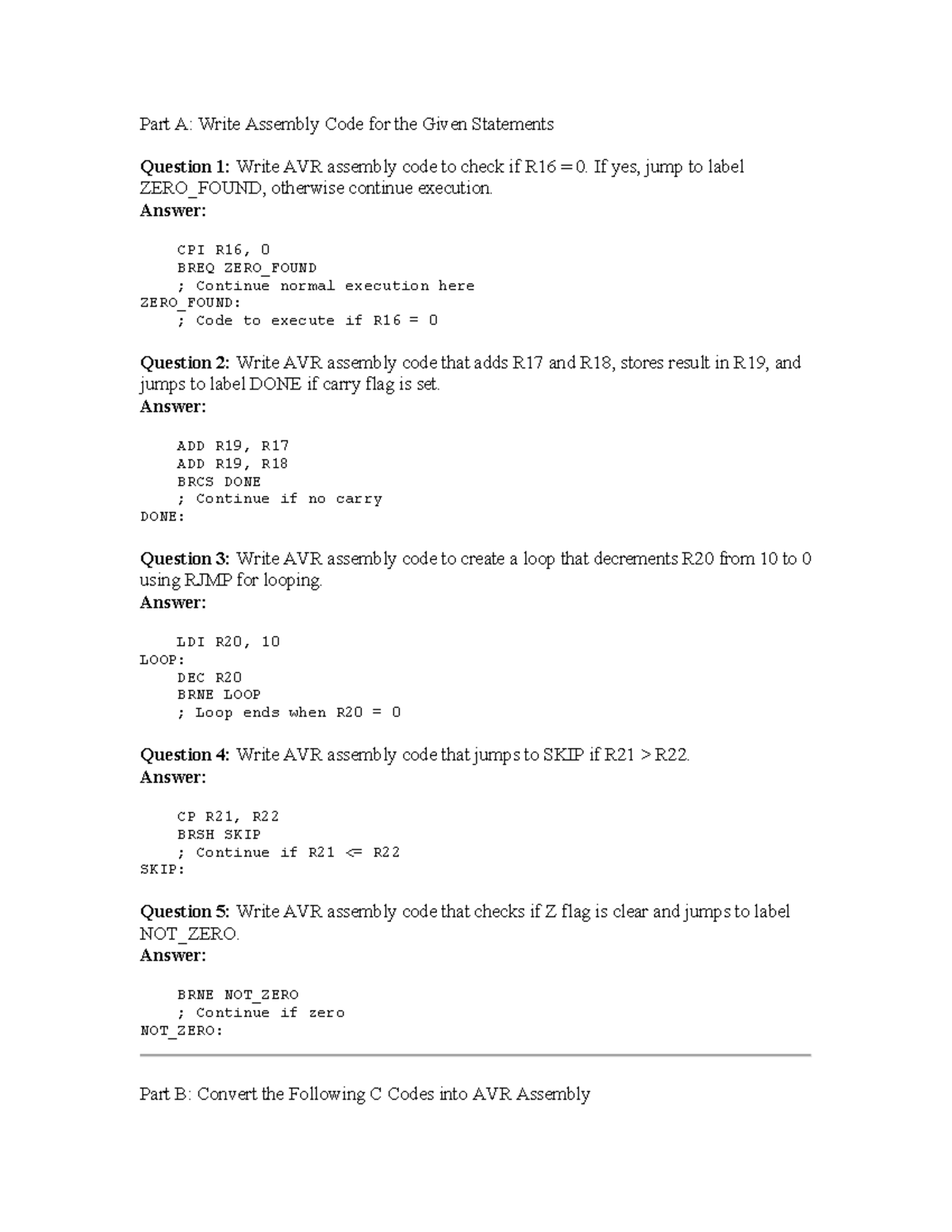 MPMCI Assembly Code Exam Notes: Part A & B - Studocu