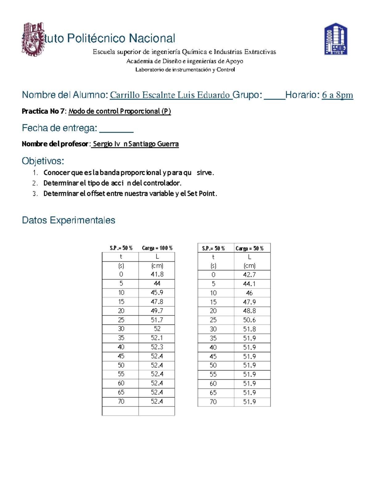 Control Proporcional (P) - Practica No 7 - Instituto Politécnico ...