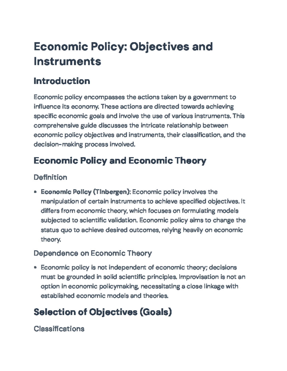 Economic Policy: Objectives, Instruments, and Decision-Making Overview - Economic Policy ...