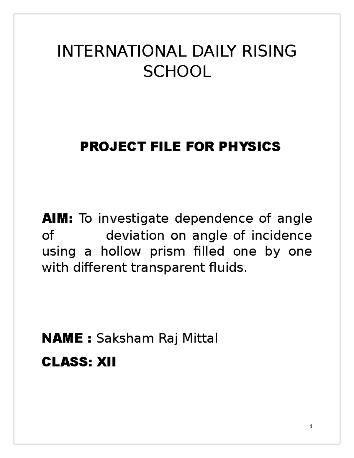 Physics project file - important notes - INTERNATIONAL DAILY RISING ...