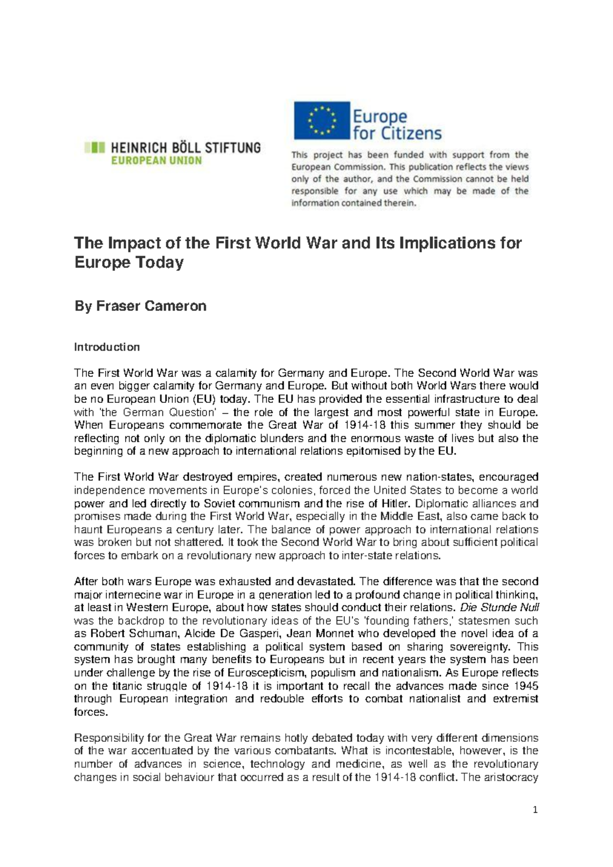 The Impact of WWI on Modern Europe: Lessons and Legacies - Studocu