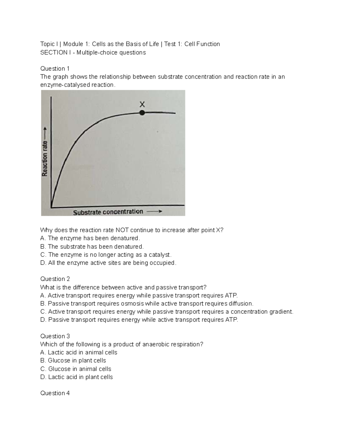ATAR Notes Biology - Topic Tests: Cells as the Basis of Life Test 1 ...