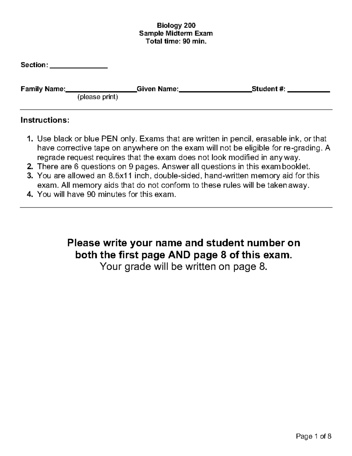 BIOL 200 Sample Midterm Exam - Key Concepts and Guidelines - Studocu