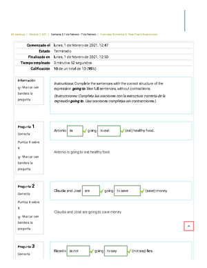 Cuestionario. Actividad formativa 8. Expressions of time - ####### Mi campus / Modulo 7 G21 ...