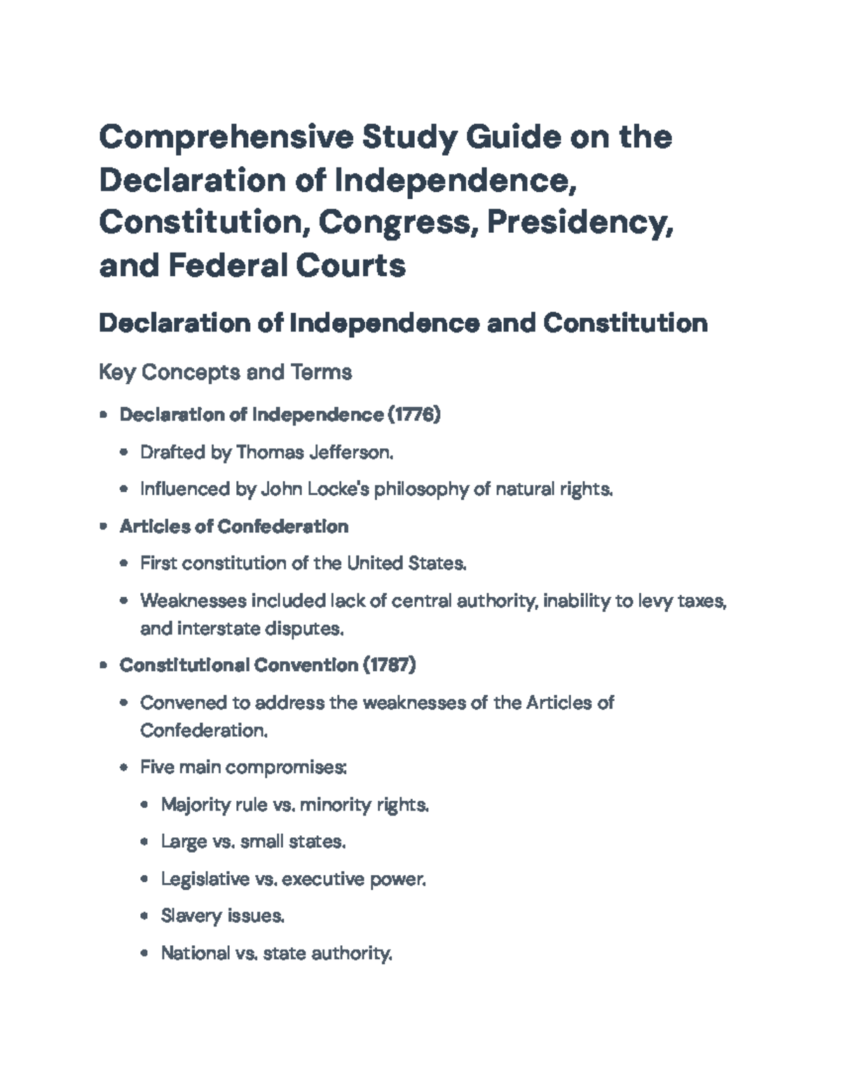 Comprehensive Study Guide: U.S. Government Structure and Key Concepts ...