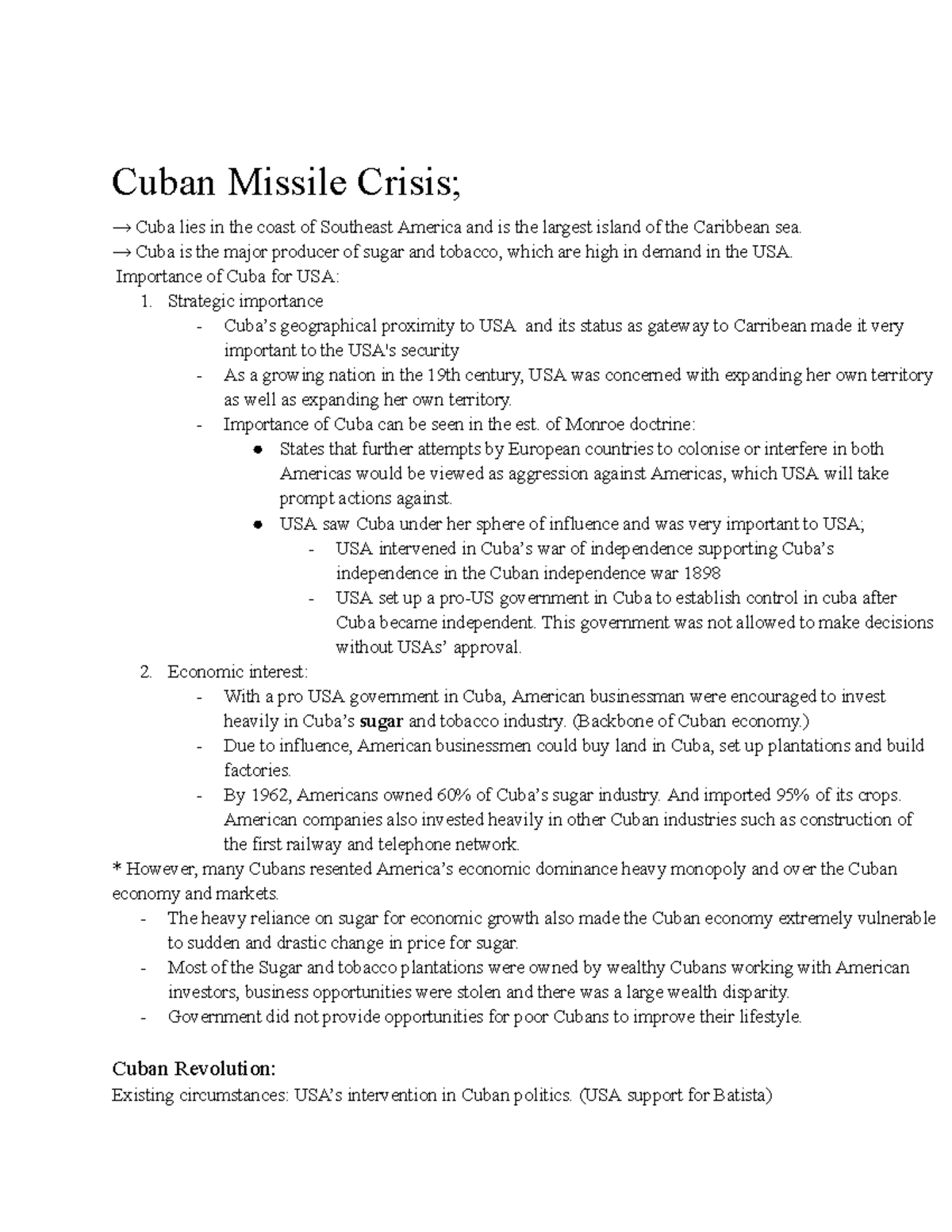 Cuban Missile Crisis Analysis: U.S. and Cuba Relations (HIST 101) - Studocu