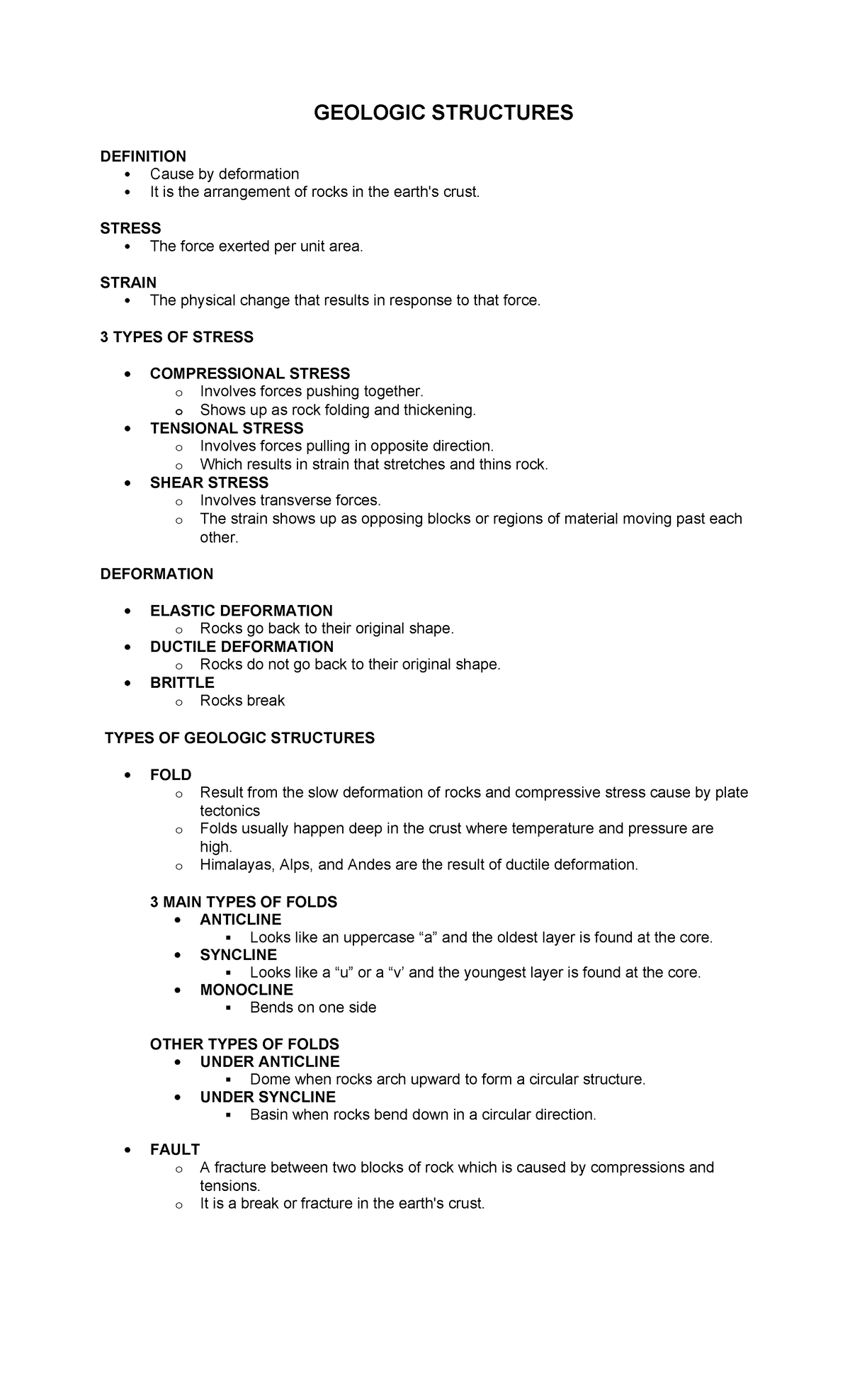 GEO 101: Earth Science Final Exam Reviewer on Geologic Structures - Studocu