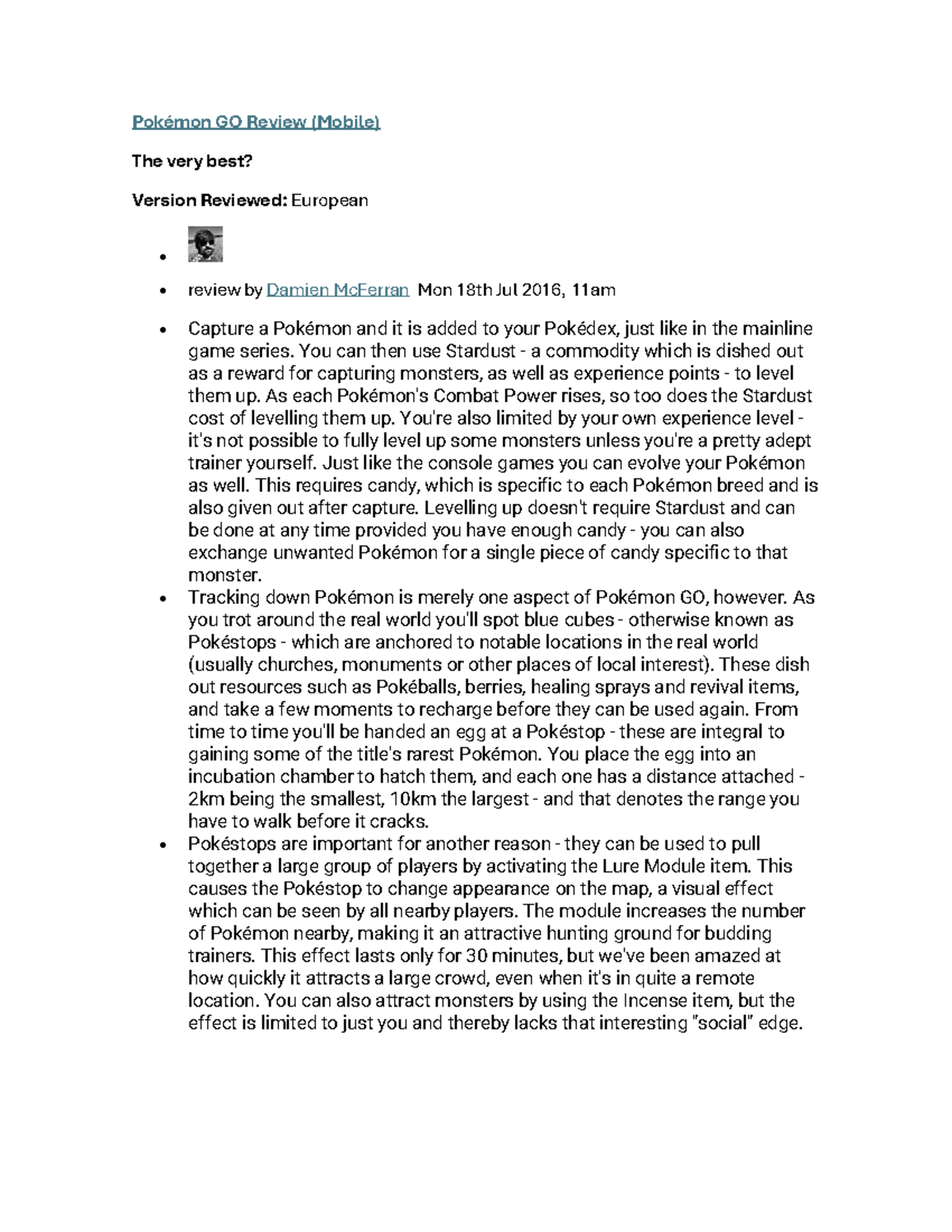 Pokémon GO Review (Mobile): The Ultimate European Guide - Studocu