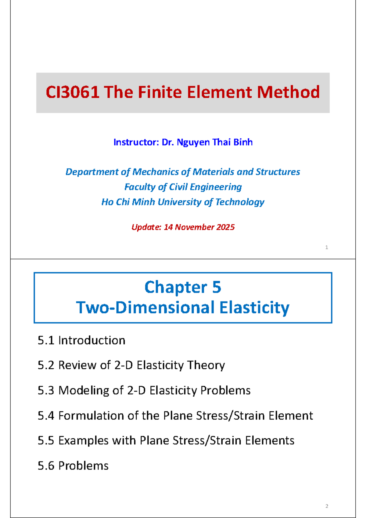 CI3061 Finite Element Method: Chapter 5 - Elasticity Analysis - Studocu