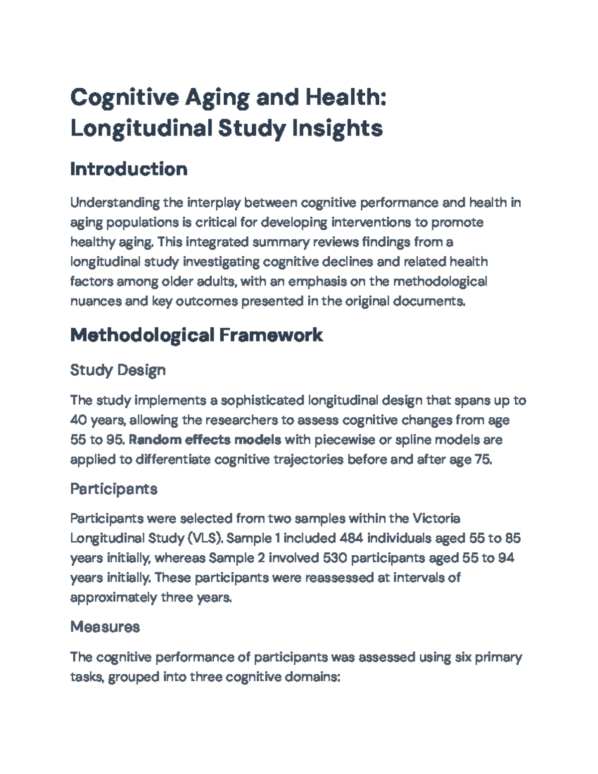 Cognitive Aging and Health: Insights from a Longitudinal Study (VLS ...
