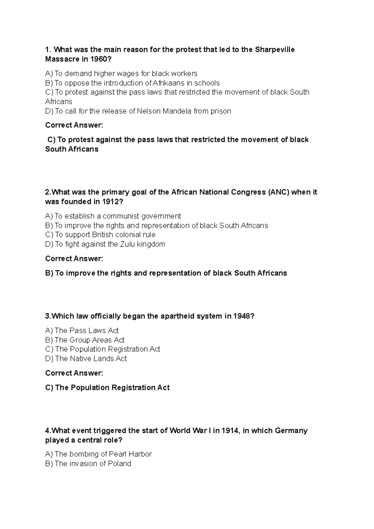 History Questions: Key Events and Movements in 20th Century (HIST 101 ...