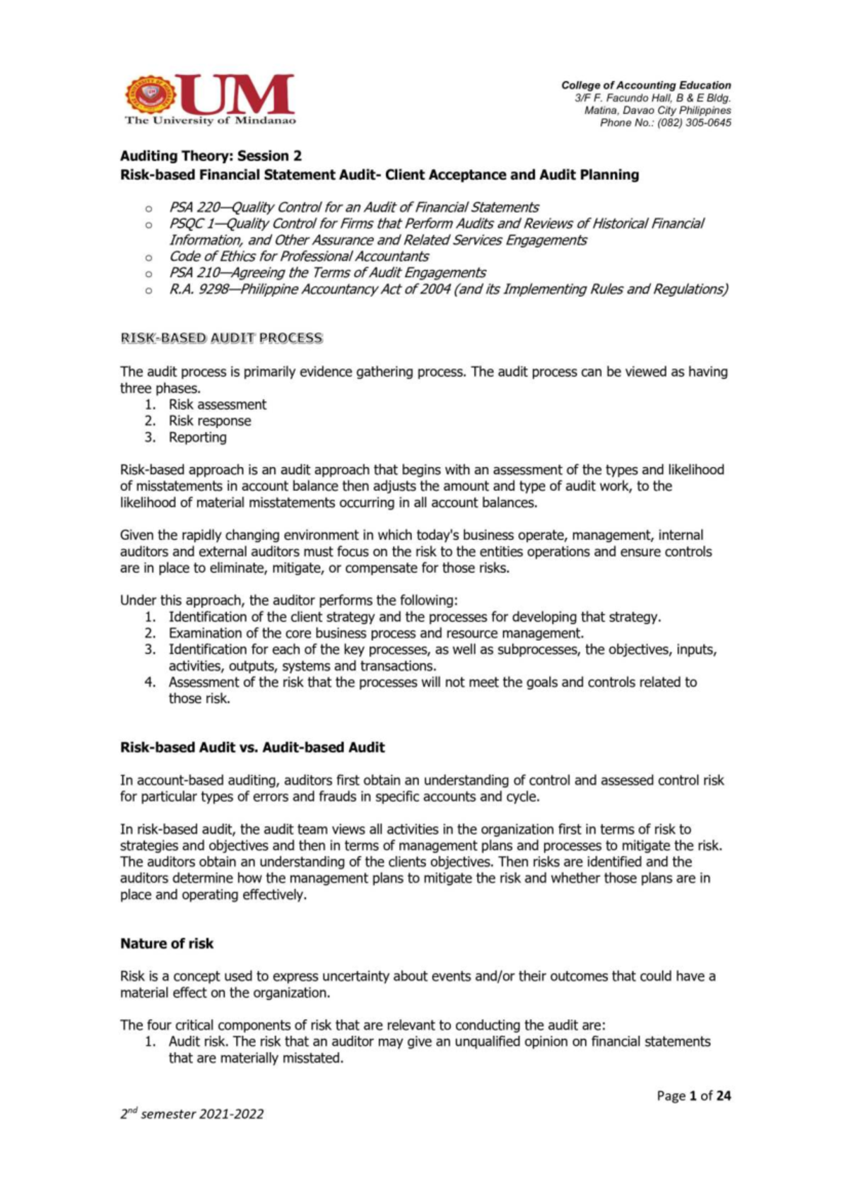 Risk-based Financial Statement Audit- Client Acceptance and Audit ...