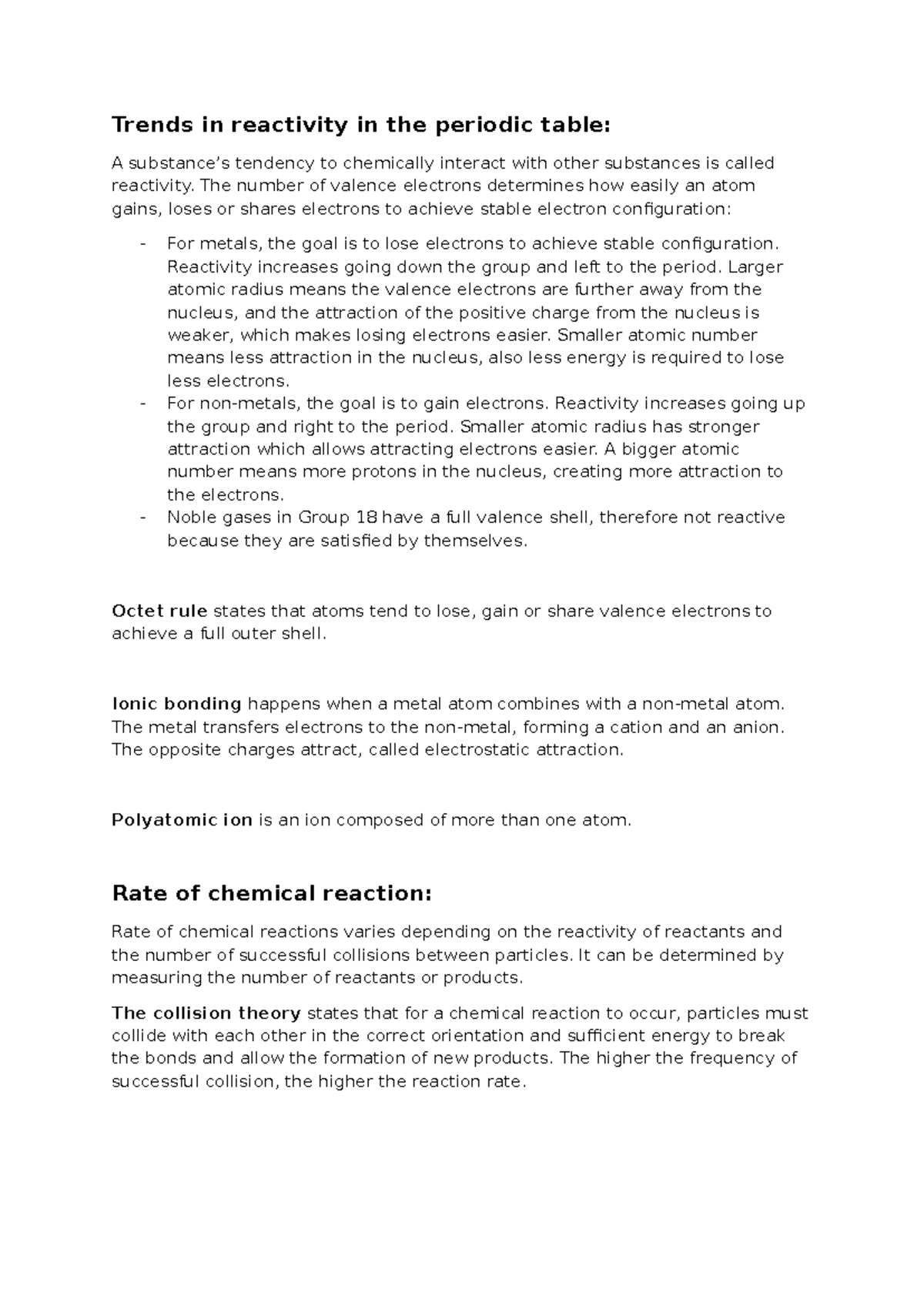 Chemistry 101: Trends in Reactivity and Chemical Reactions - Studocu