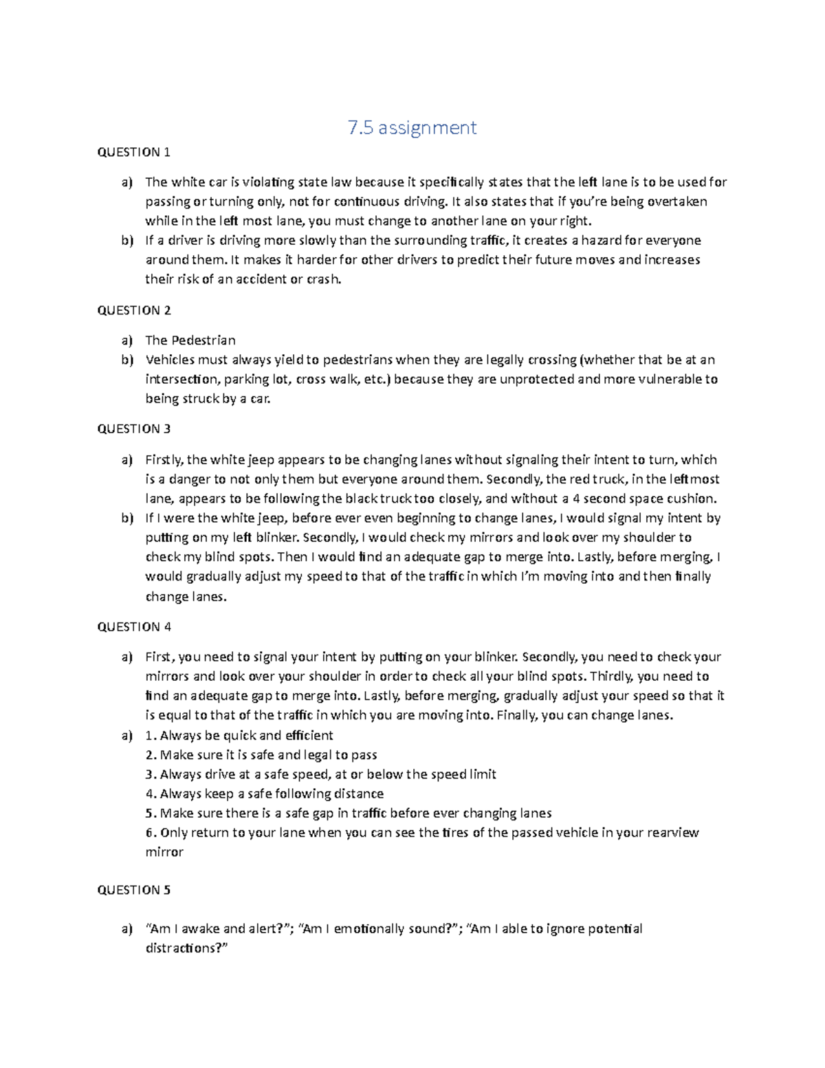 7.5 Drivers Ed Assignment: Analyzing Safe Driving Practices - Studocu