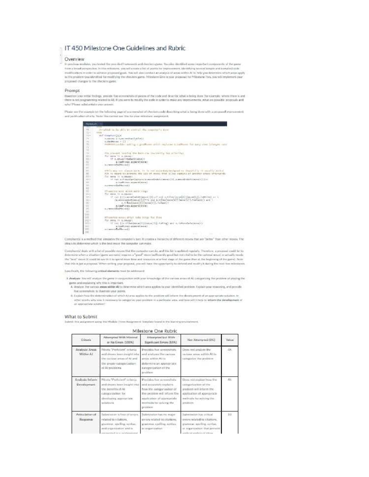 IT 450 Milestone One: Guidelines for Code Improvement Proposal - Studocu