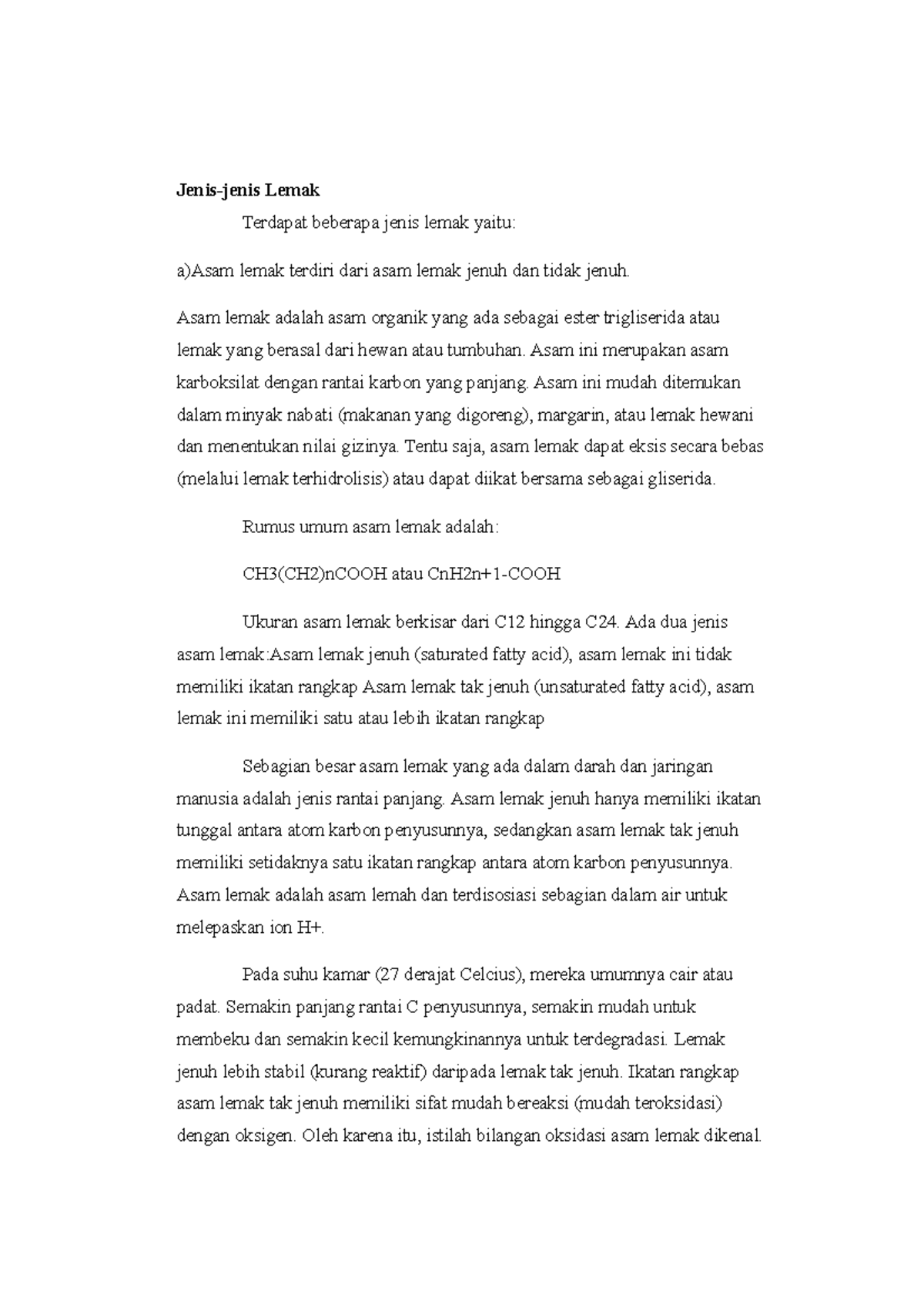 Jenis-jenis Lemak: Asam Lemak, Gliserida, dan Lipid Kompleks - Studocu