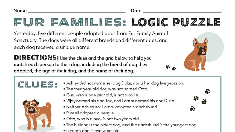 FUR 101: Logic Puzzle on Dog Adoption and Breeds - Studocu