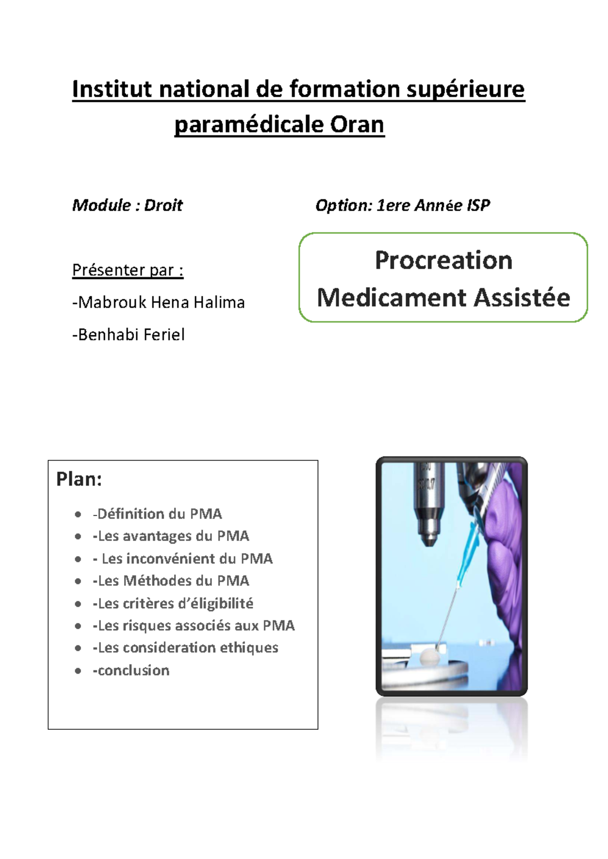 PMA1 - Étude sur la Procréation Médicalement Assistée: Avantages et ...