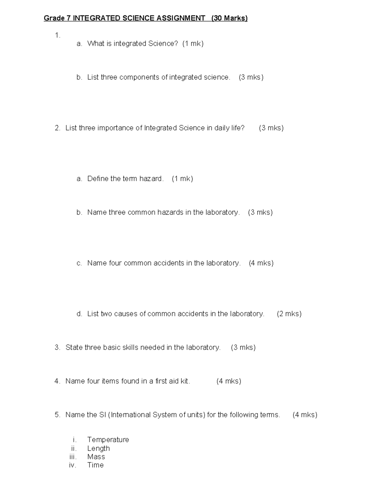 Grade 7 Integrated Science Assignment (30 Marks) - Studocu