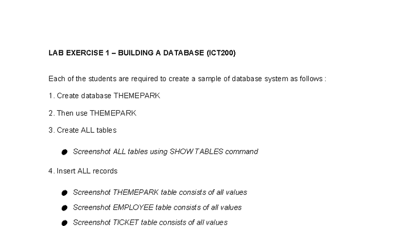 LAB EXERCISE 1: DATABASE CREATION GUIDE (ICT200) - Studocu