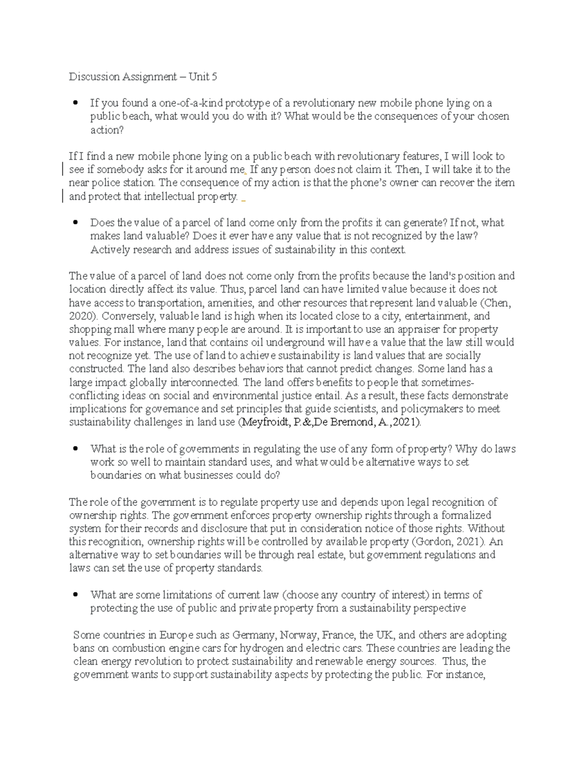 Unit 5 Discussion Assignment: Land Value & Government Regulation - Studocu