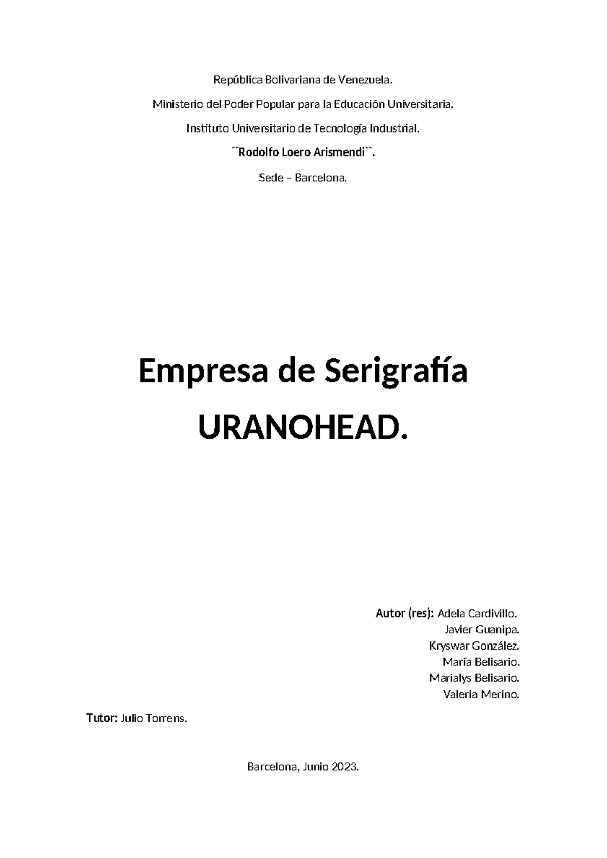 Ensayo sobre la serigrafía en base a una empresa ficticia con nombre ...