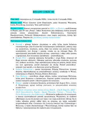 Streszczenie „Dziady” cz. IV – Dramat romantyczny Mickiewicza - Studocu