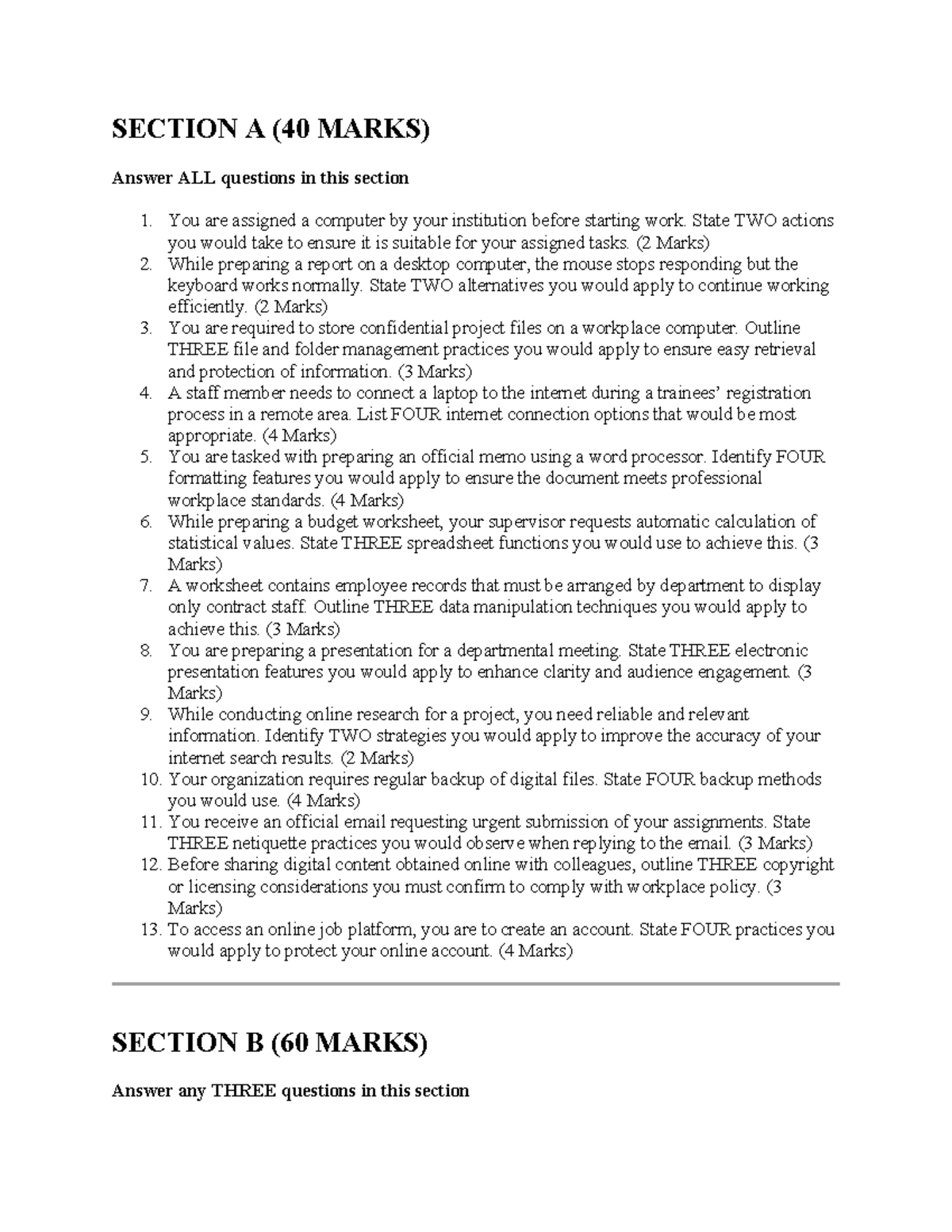 Pott Level 6 - Exam Questions & Answers (Sections A & B) - Studocu