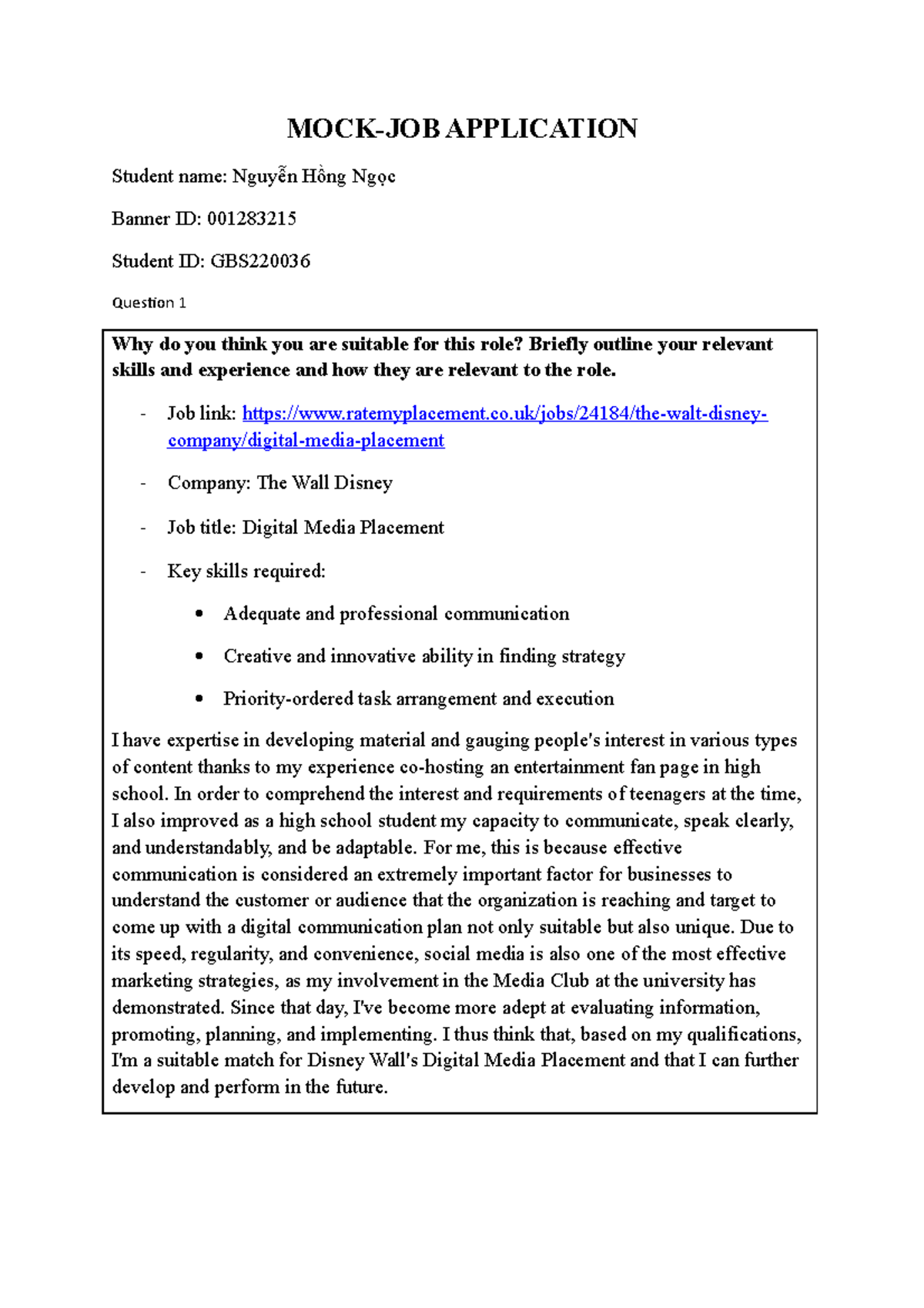 3. Job application form - MOCK-JOB APPLICATION Student name: Nguyễn ...