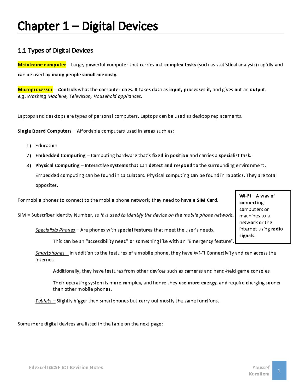 ICT - Chapter 1 - Digital Devices Revision Notes - Studocu