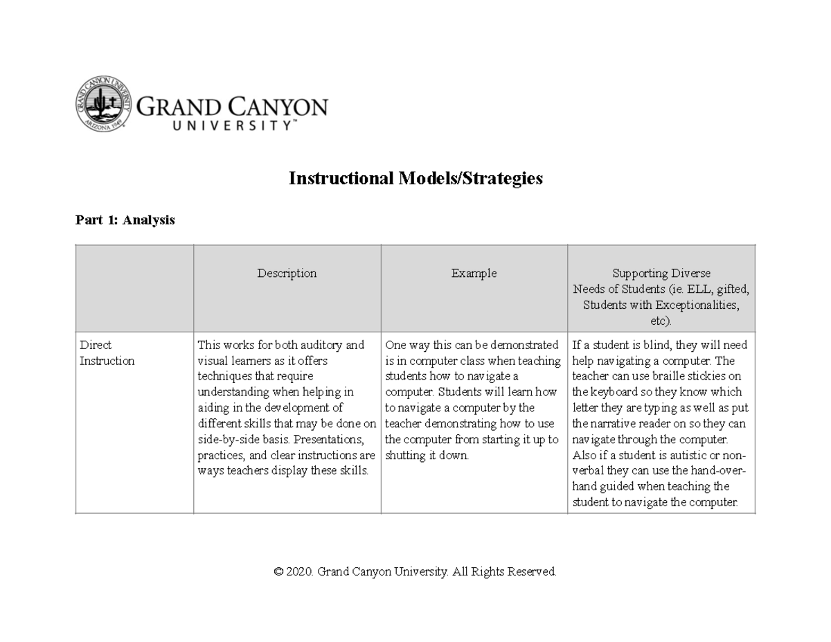 Analysis of Instructional Models and Strategies for 2nd Grade ELA - Studocu